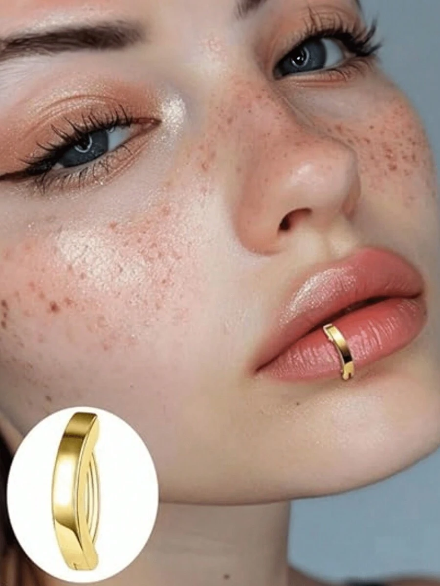 1pc Titanium Vertical Labret Lip Piercing Jewelry Gold Eyebrow Ring ...