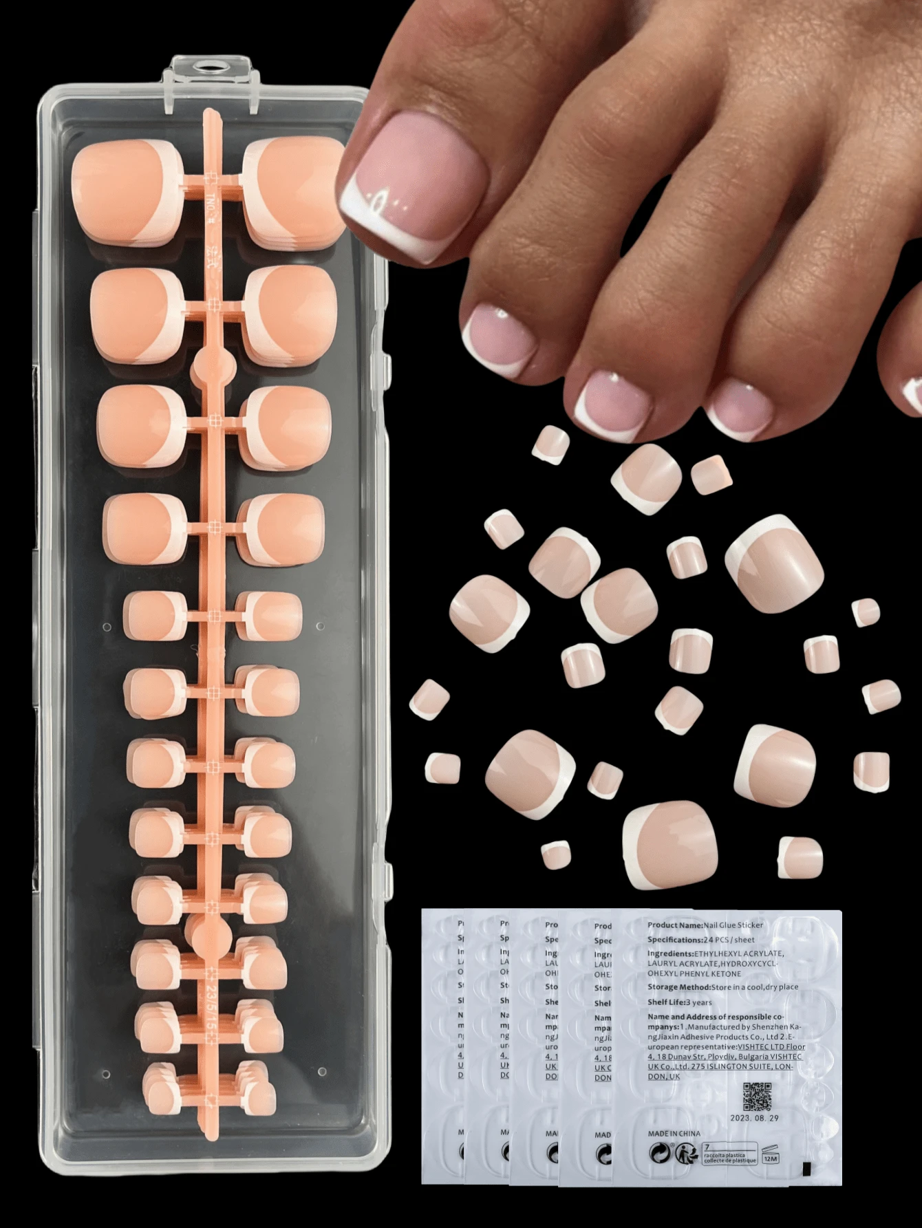 120Pcs 5 Sets Press On Toenails Short, White French Tips Toenail Press ...