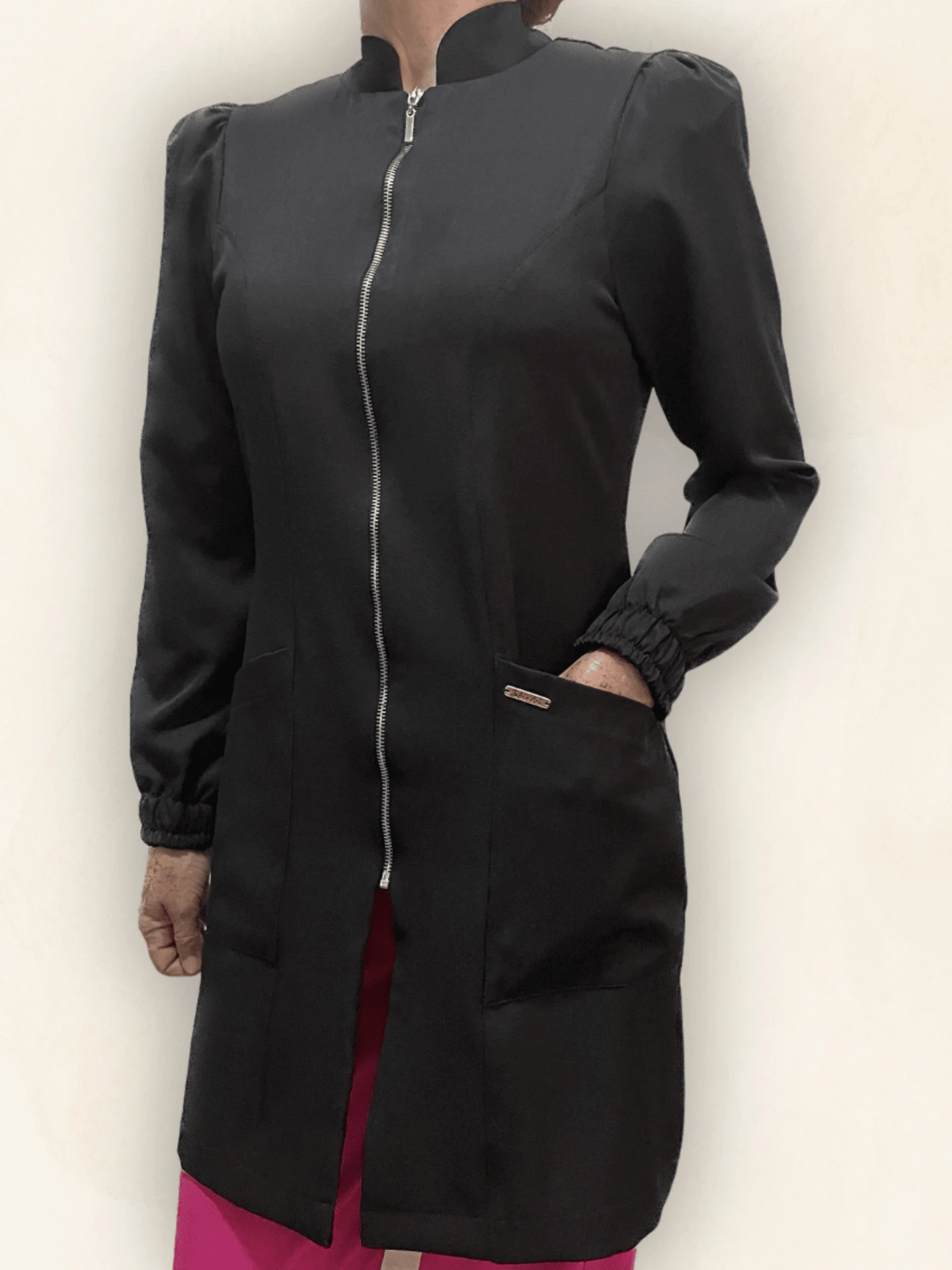 Women's Fitted Lab Coat With Puffed Sleeves Biah Navy Blue Lab Coat Art ...