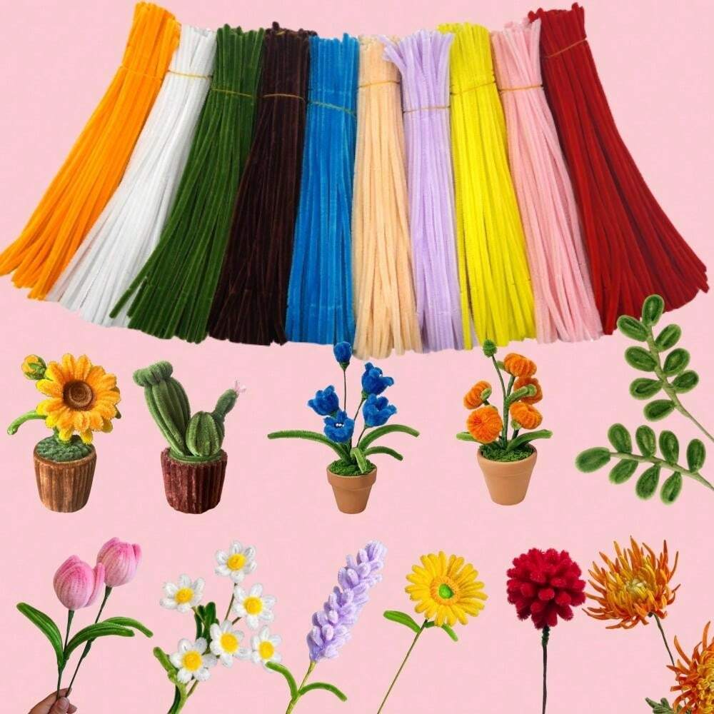1000 Pieces 10 Colors DIY Pipe Cleaners Bulk With 1 Step-By-Step Video ...