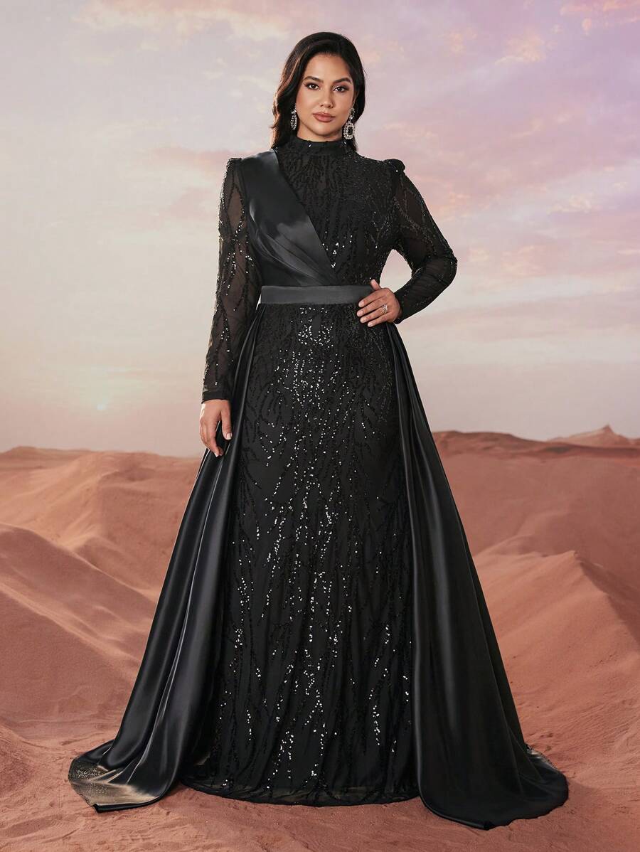 Giffniseti Plus Size Gala Evening Dress, Elegant Luxury Sequin & Satin ...