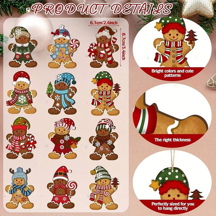 24 Pcs Gingerbread Man Hanging Ornaments-Classic Wooden Holiday ...