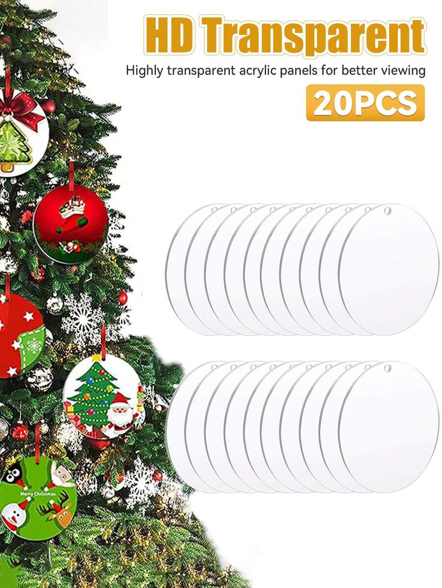 20PCS Clear Acrylic Sheet Round Acrylic Disc Transparent Panel For DIY ...