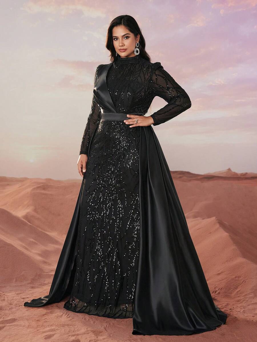 YISIKADO Plus Size Gala Evening Dress, Elegant Luxury Sequin & Satin ...