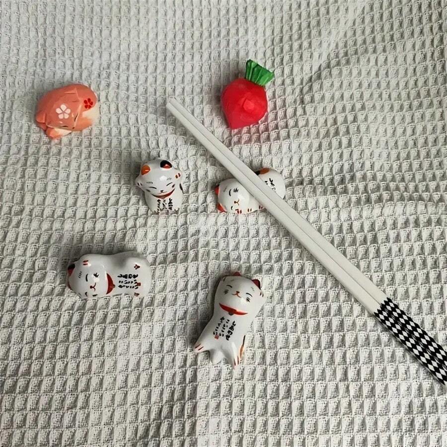 5pcs Cute Ceramic Cat Chopstick Holders - Decorative Chopstick Rest ...