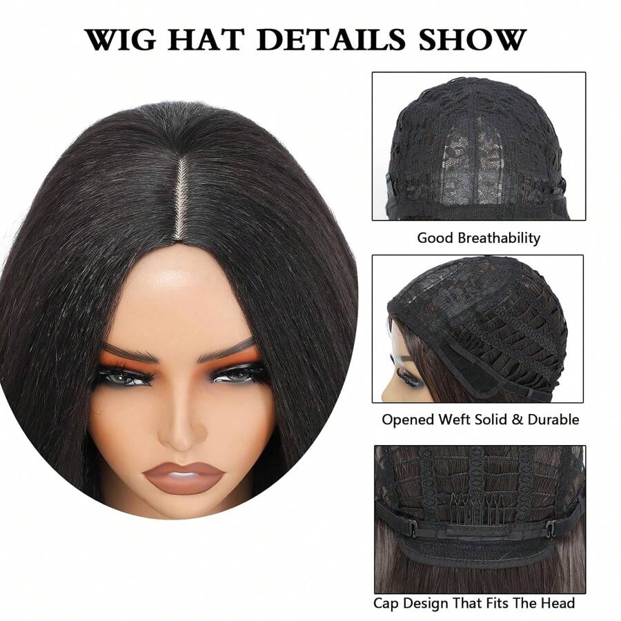 Yaki Kinky Straight Wig Middle Part Natural Long 26 Inch Wig Heat Resistant Fiber Natural Black ...