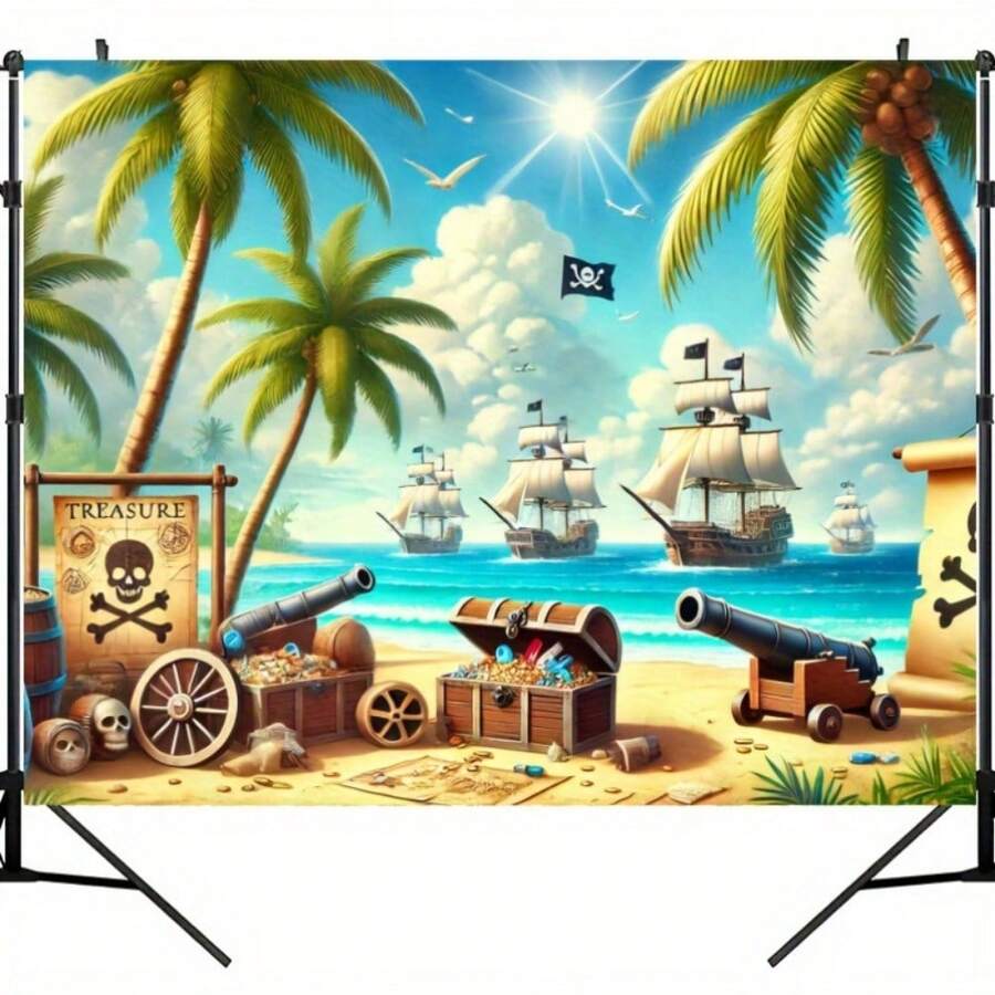 Pirate Adventure Photography Backdrop, Ocean Treasure Scene With Palm ...