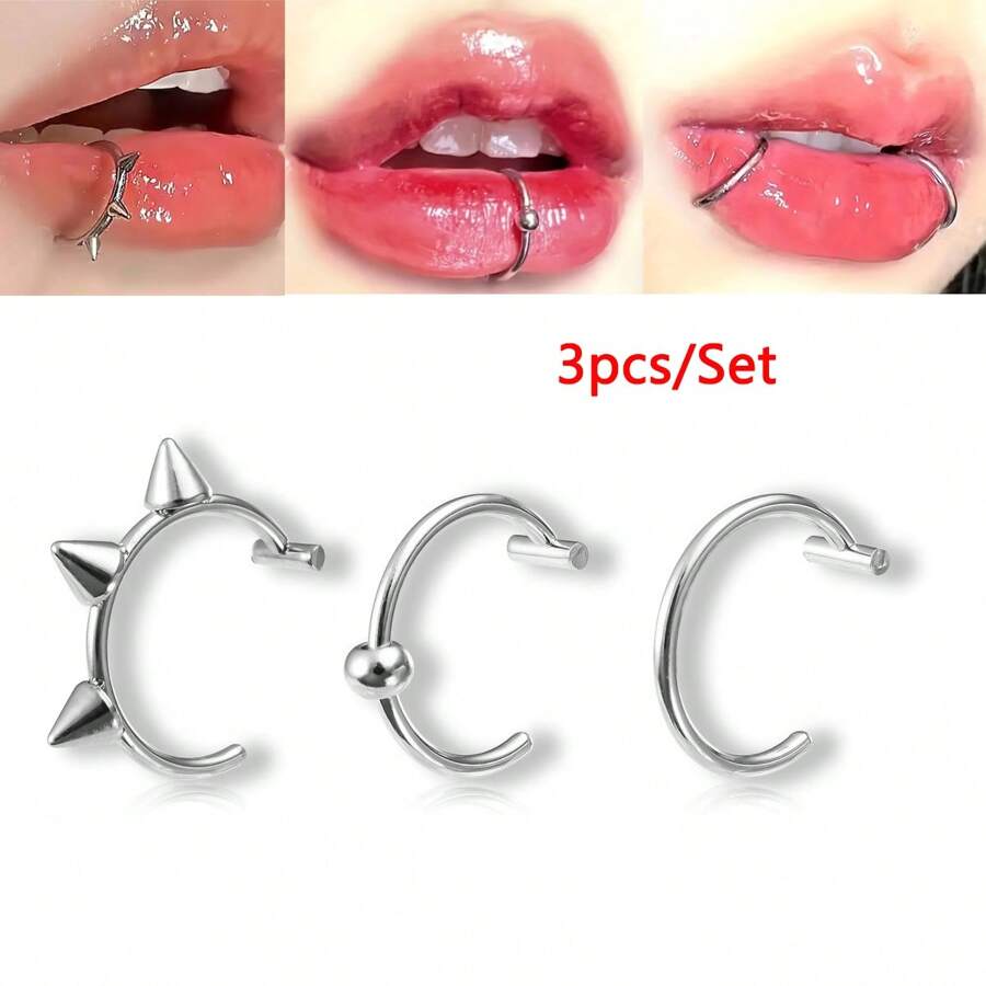 ADYJELY 3 szt./zestaw Faux Lip Ring Non Piercing Lip Decoration G23 Tytan Hipoalergiczny Klips ...