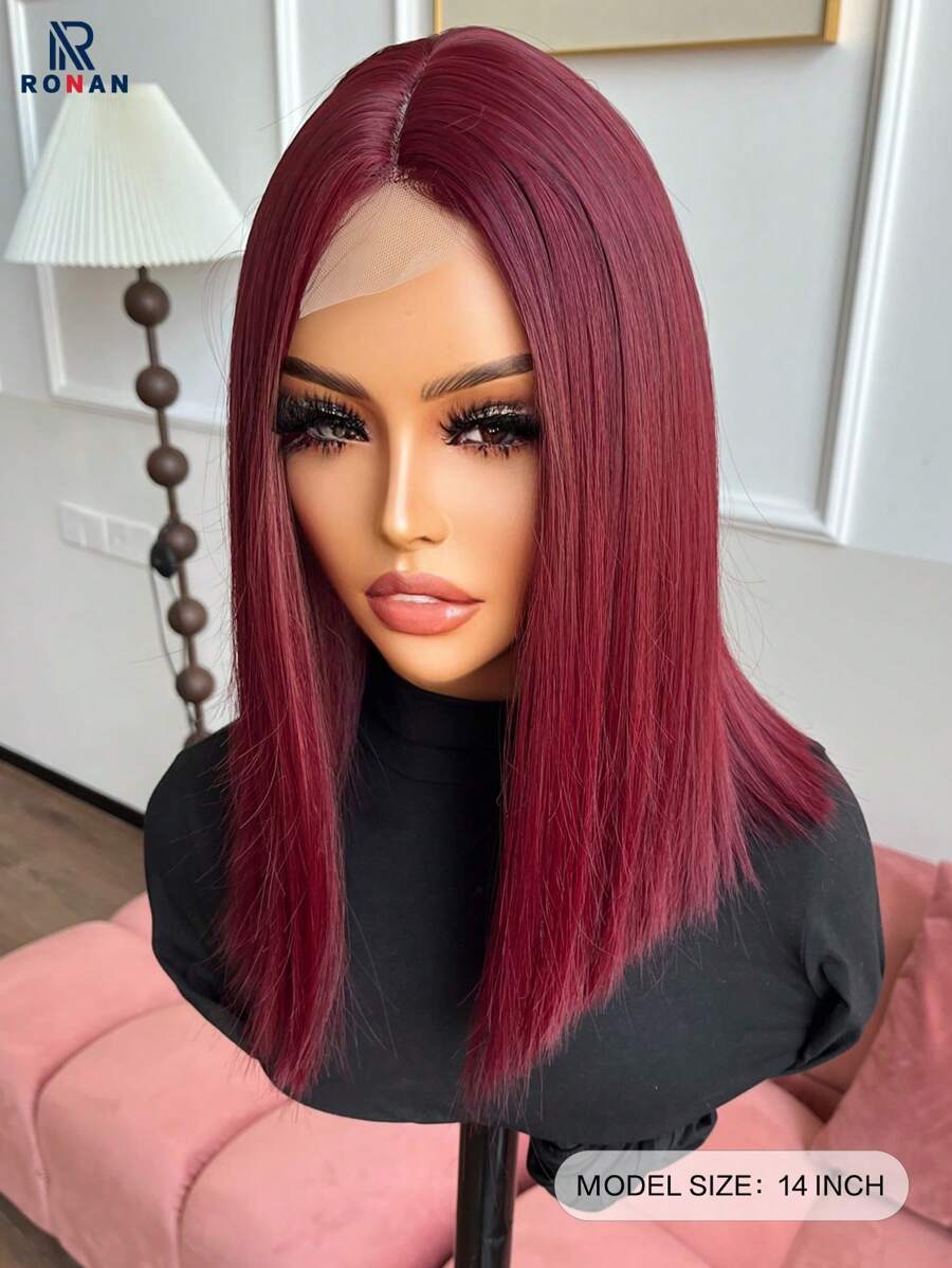 Bob Wig Middle Part Glueless Synthetic Lace Wig 14 Inch Shoulder Length ...
