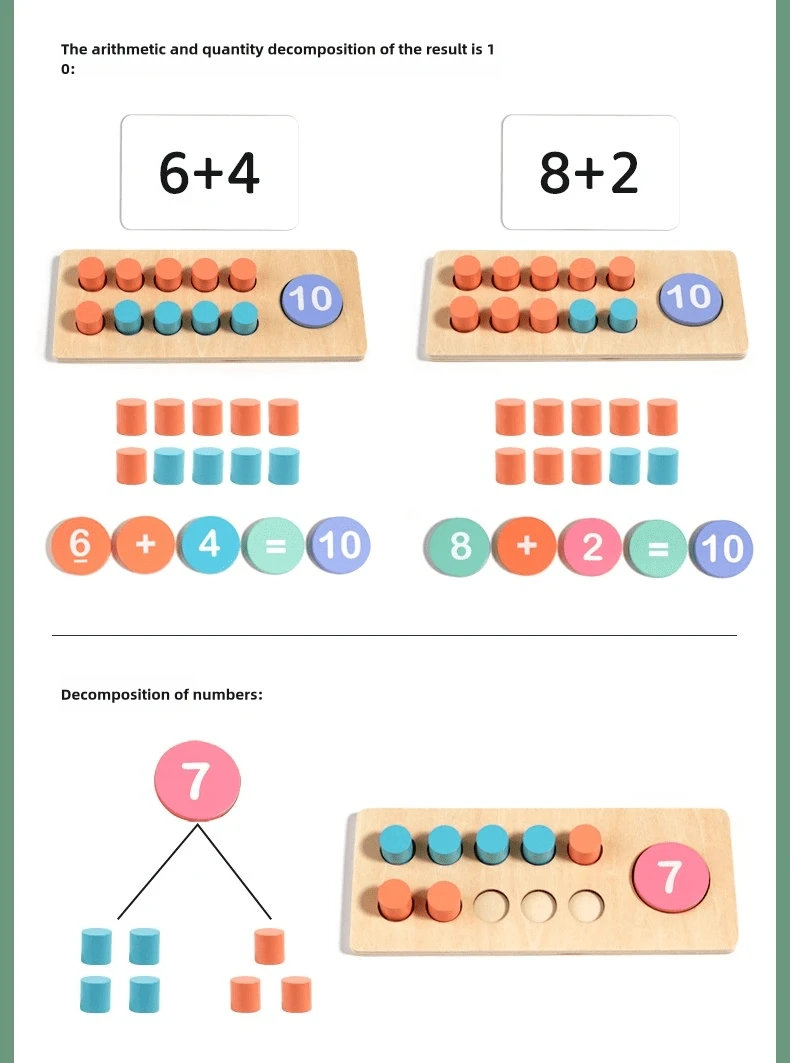 10-Digit Wooden Counting Frame, Montessori Toy, Suitable For Children 3 ...