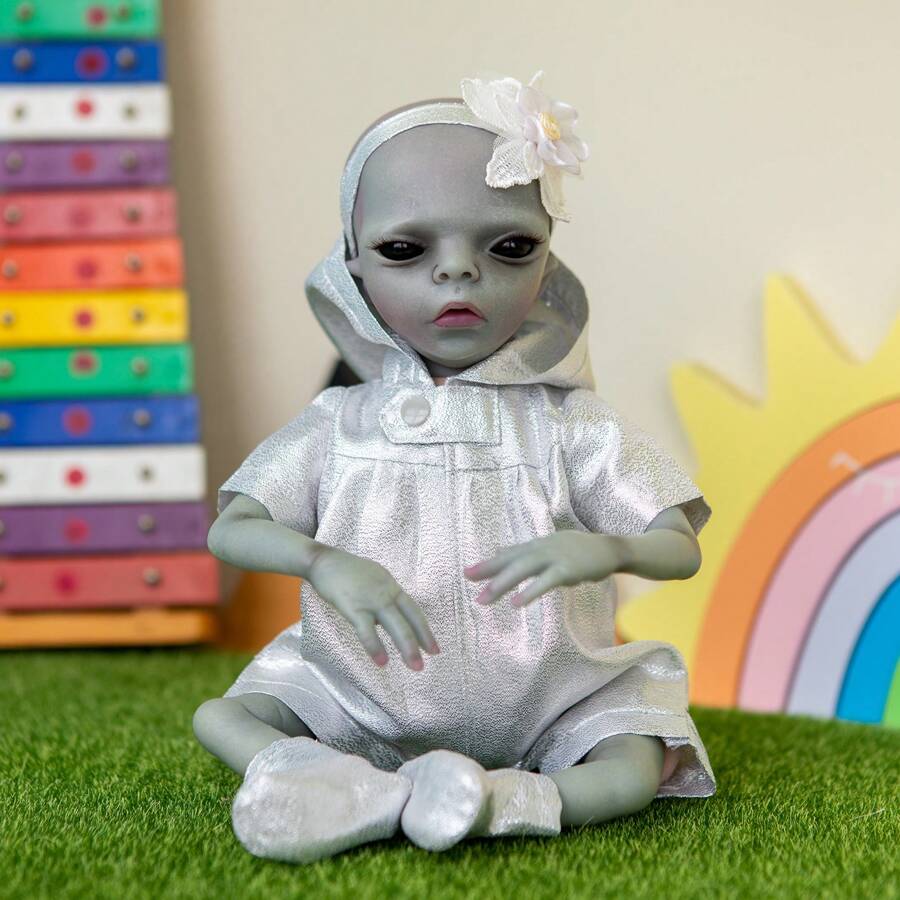 14 Inch 35 CM Reborn Alien Baby Doll Girl Soft Cloth Body Real Life ...