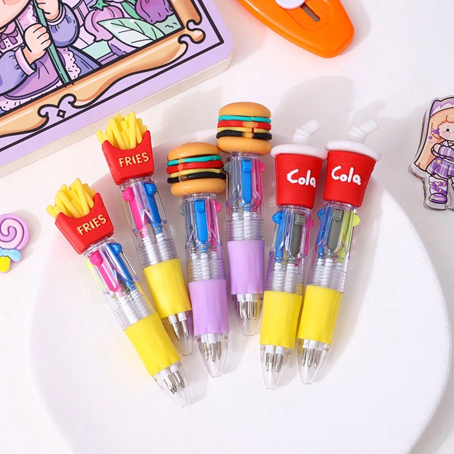 Creative Burger & Fries Mini 4-Color Press Ballpoint Pen For Stationery ...