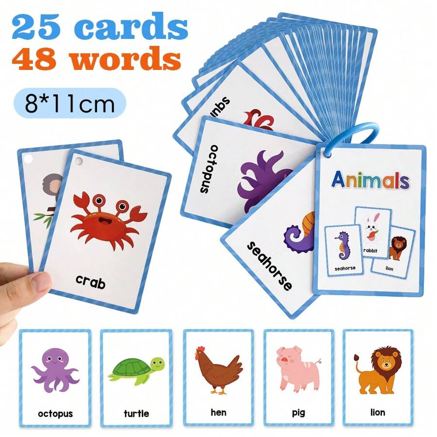 25 Cards Animals Flashcards Learning English Words Cognitive Flashcards ...