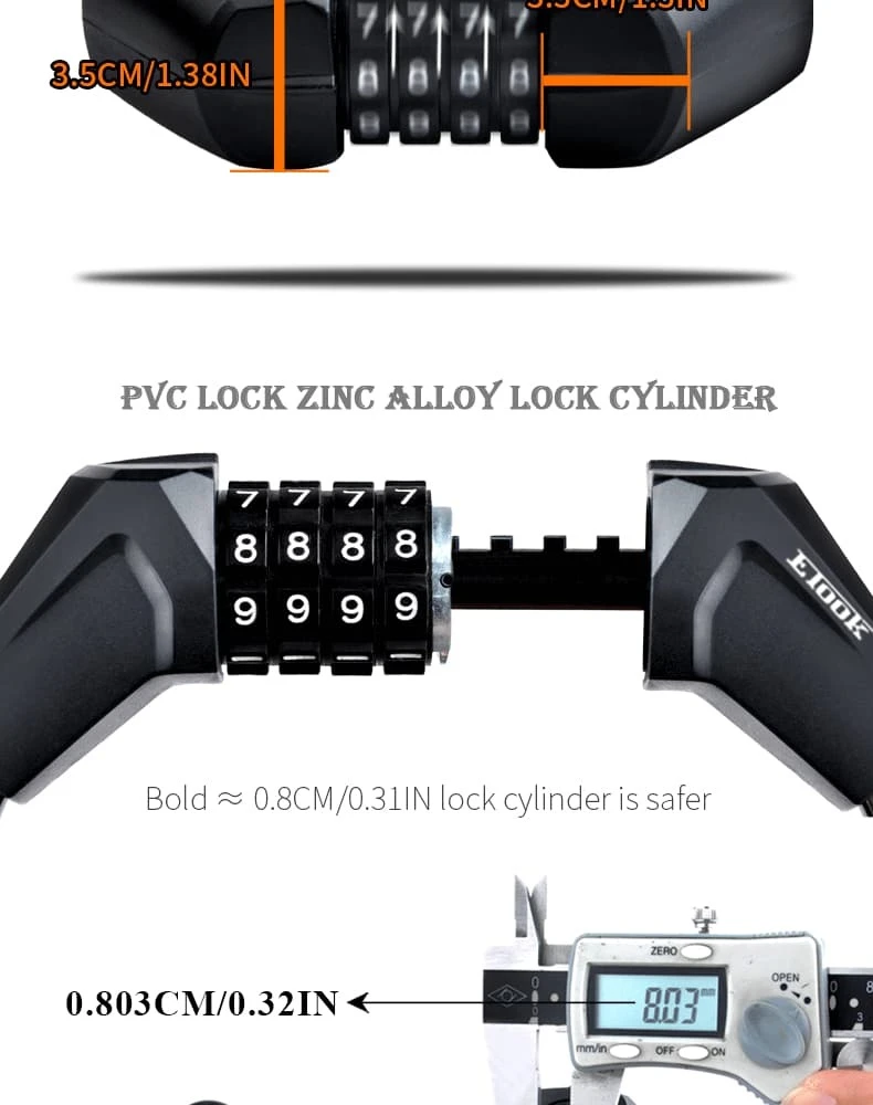 ETOOK Bike Password Lock, Heavy Duty Steel Cable Lock For Electric ...