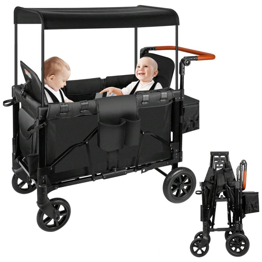 HELLO.DR Wagon Stroller For 2 Kids, Foldable Stroller Wagon With 2 High ...