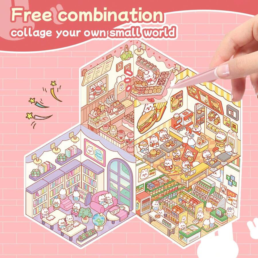 4 Sets DIY 3D House Stickers, Fun DIY Stickers Scene Make Your Own ...