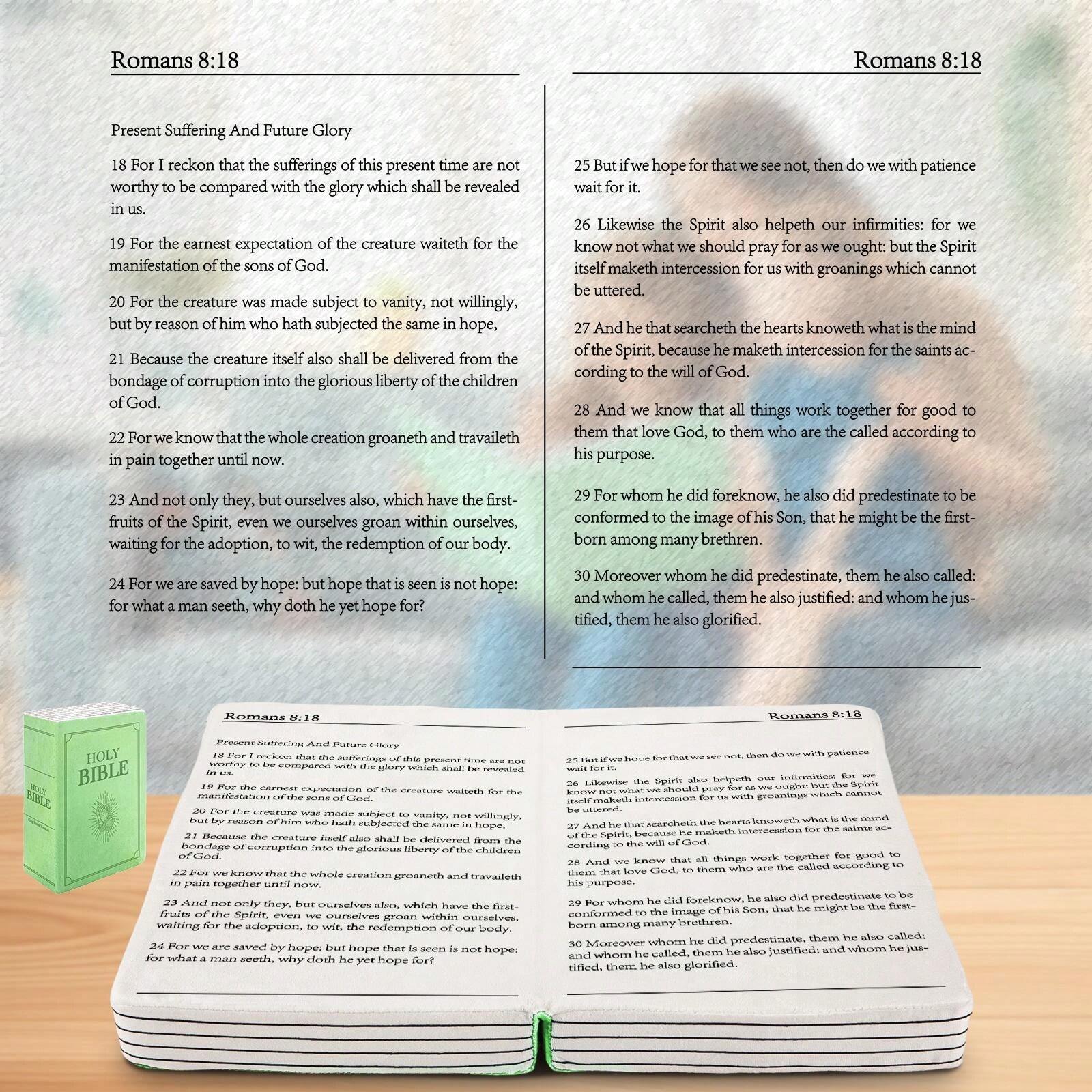 Almohada de Biblia con espuma de memoria rellena verde con el versículo ...