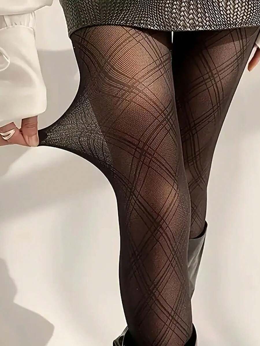 Ladies Sexy Stockings Double Solid Color Translucent Jacquard Pantyhose, Comfortable And ...