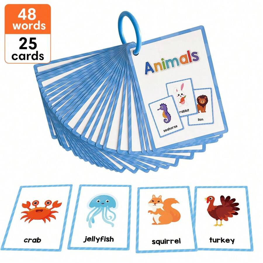 25 Cards Animals Flashcards Learning English Words Cognitive Flashcards ...