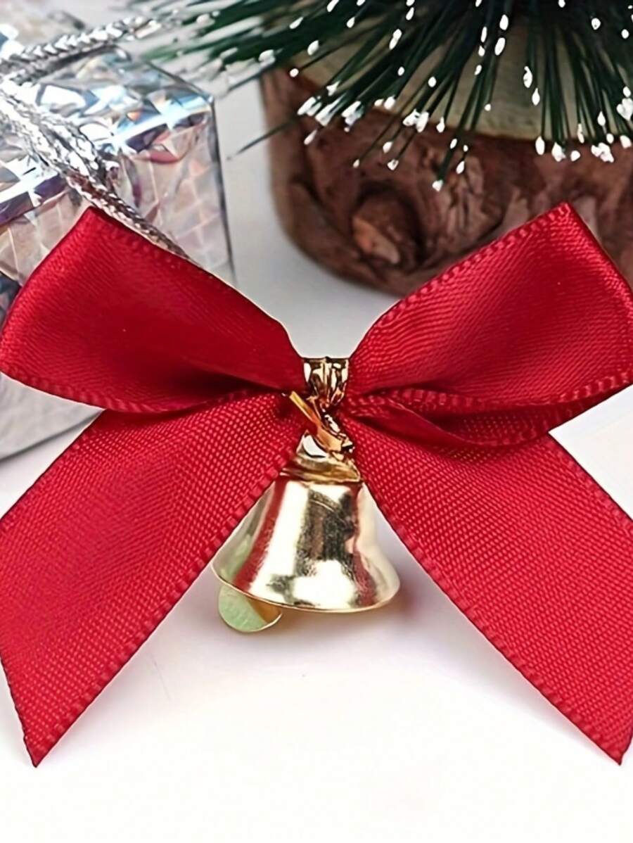 20pcs DIY Ribbon Bow Bell Crafts, Mini Bow Red Ribbon Bow Bell Best ...