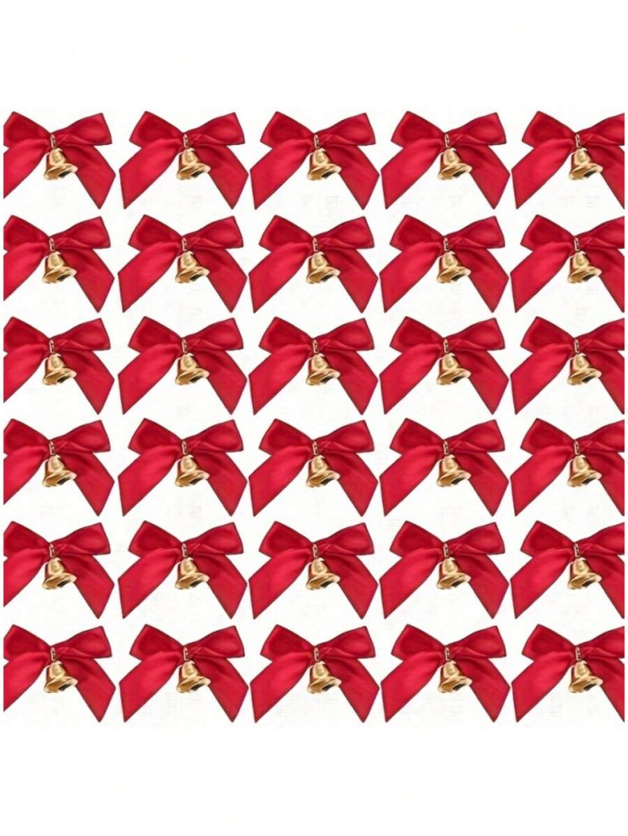 20pcs DIY Ribbon Bow Bell Crafts, Mini Bow Red Ribbon Bow Bell Best ...