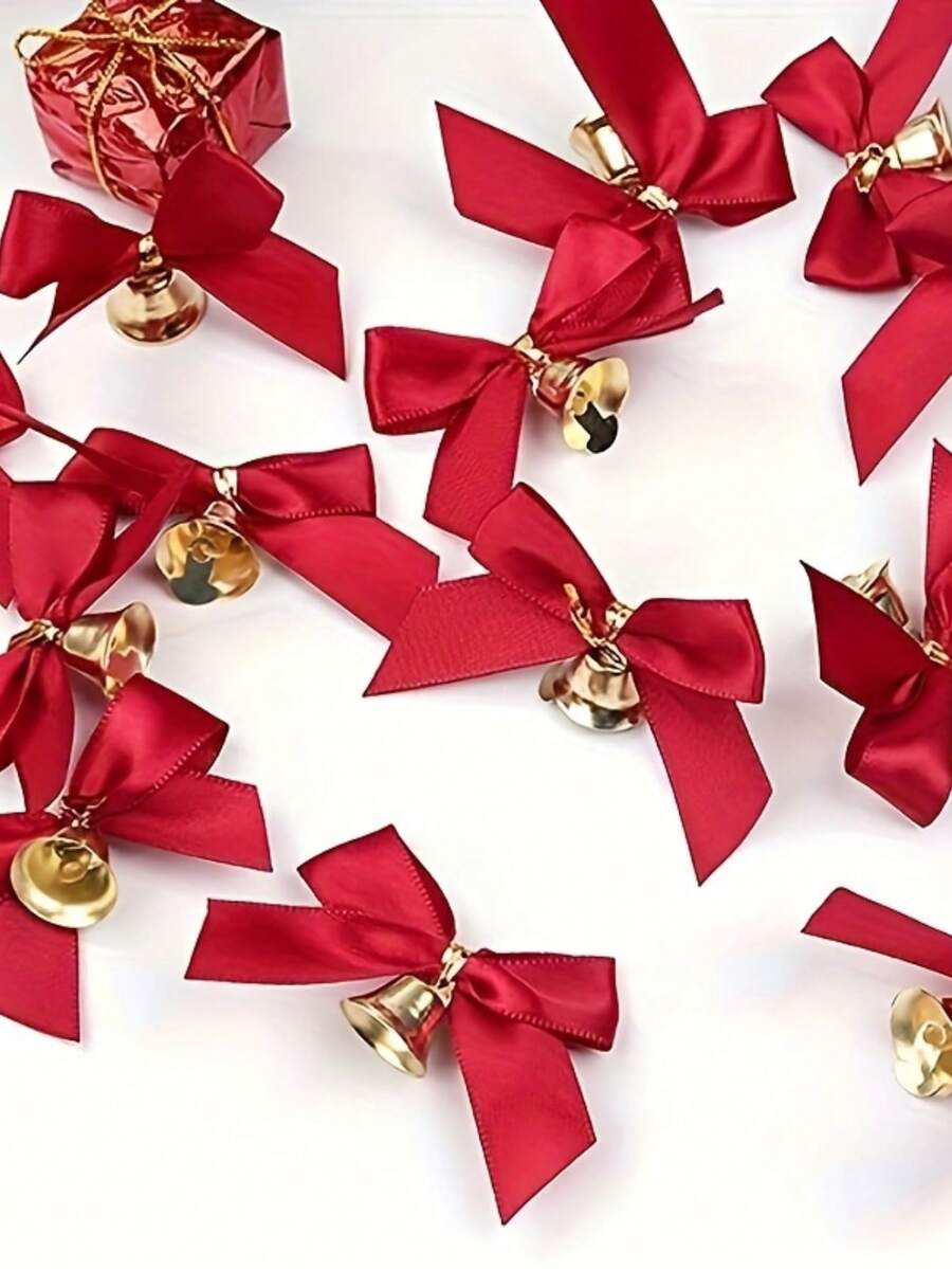 20pcs DIY Ribbon Bow Bell Crafts, Mini Bow Red Ribbon Bow Bell Best ...