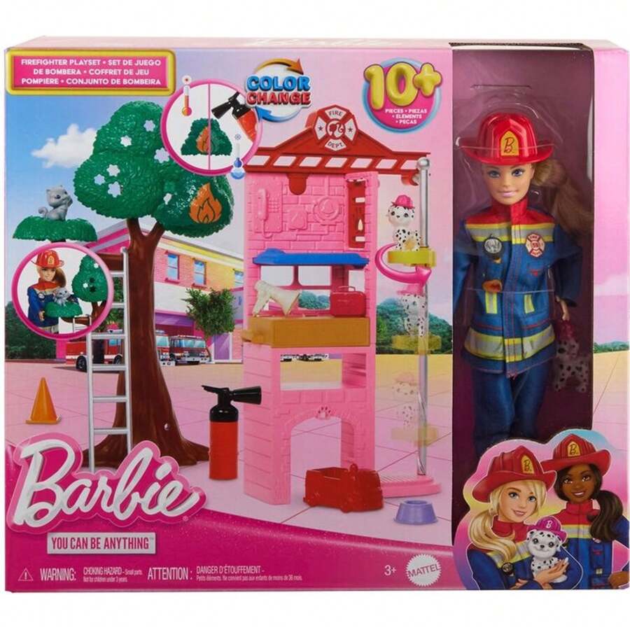 Mattel Barbie Firefighter Fire Station Doll, Collectible Doll With ...