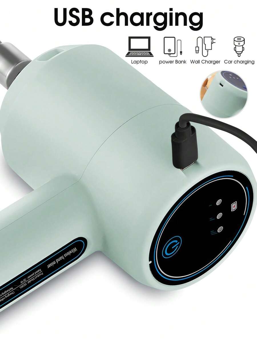 Portable USB Charge Wireless Handheld Mixer Electric Mixer 3 Speeds ...