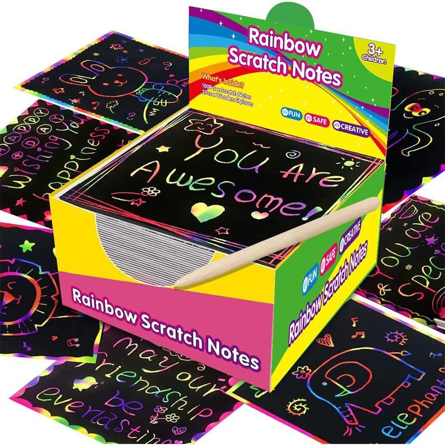 1set/50pcs Pieces Of Rainbow Scratch Mini Art Notebooks, Scratch Paper ...