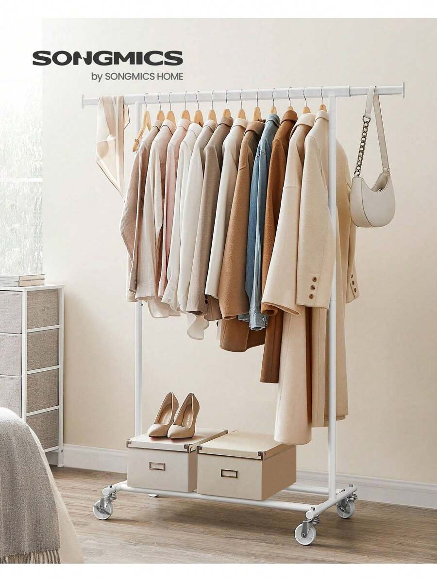 SONGMICS Clothes Rack With Wheels, Heavy-Duty Clothing Rack For Hanging ...