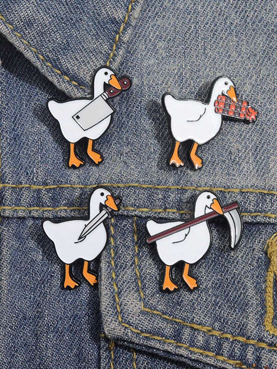 4pcs Cartoon Goose Enamel Pins Custom Cute Animal Duck Brooch Lapel ...