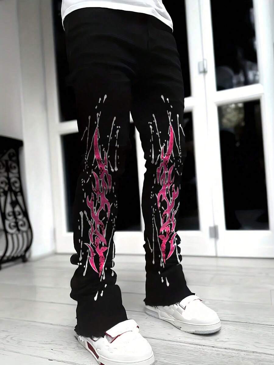 Stack Jeans Flared Ankle Slim Fit Solid Color Washed Denim Long Pants ...