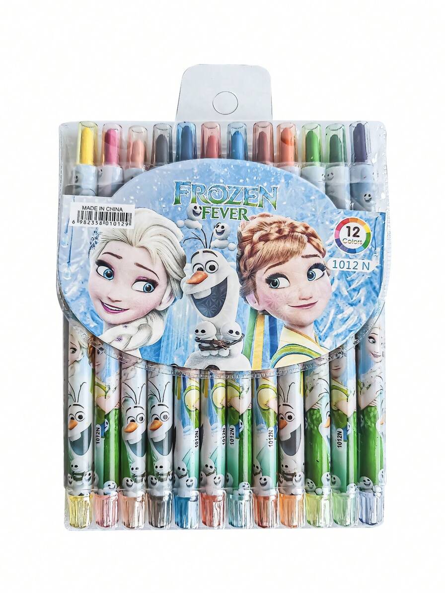 Disney Princess Elsa Cute Cartoon Rotating Crayons 12 Colors Drawing ...