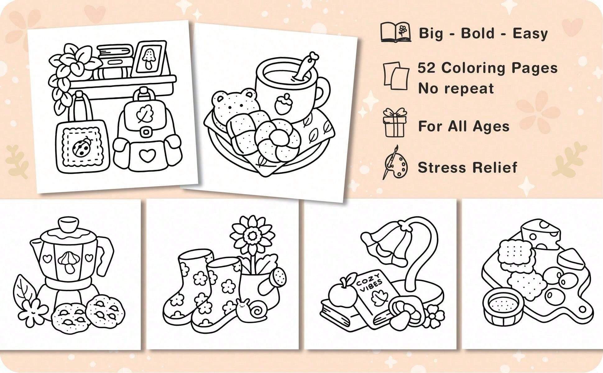 Cozy Cute Coloring Book With Bold And Relaxing Designs For Cozy ...