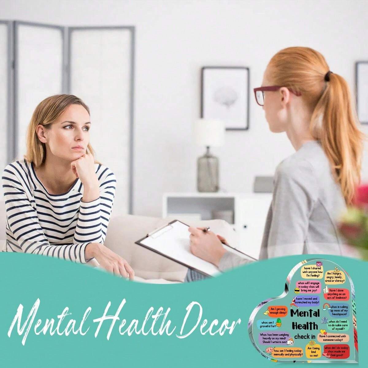 1 pieza Placa de salud mental, Letrero con corazón acrílico de "Check ...