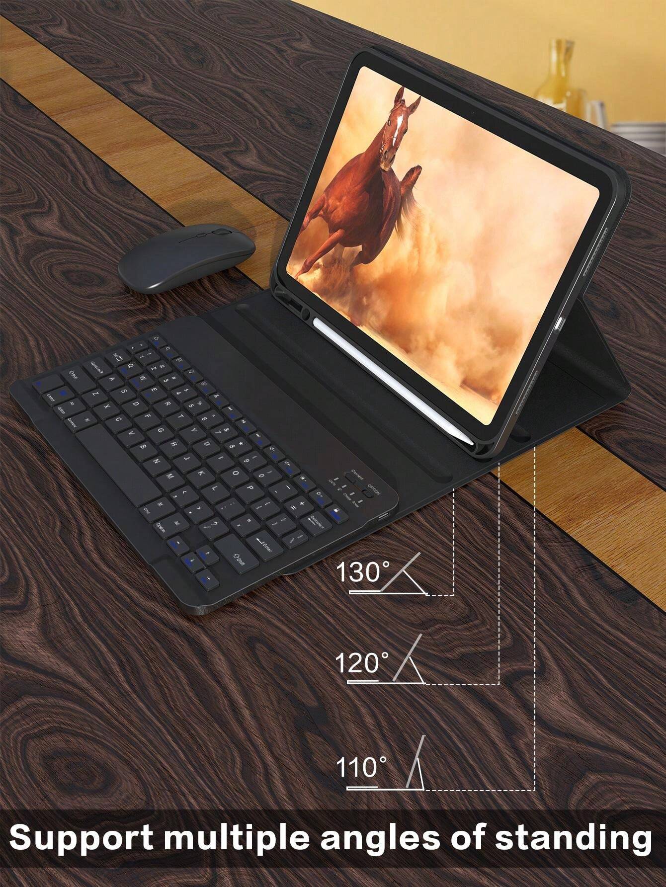 iPad対応ワイヤレスBluetoothキーボードケース、マウス、キーボードバッテリー容量150mAh、ペンホルダー付属、iPad 5,6,7 ...