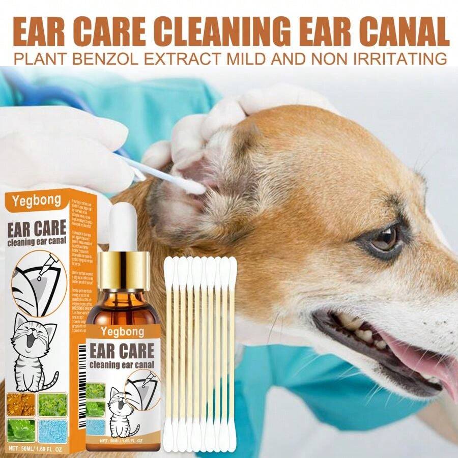 2 Packs Dog Ear Care Solution - 50ml Ear Cleaning Drops With 10 Cotton ...
