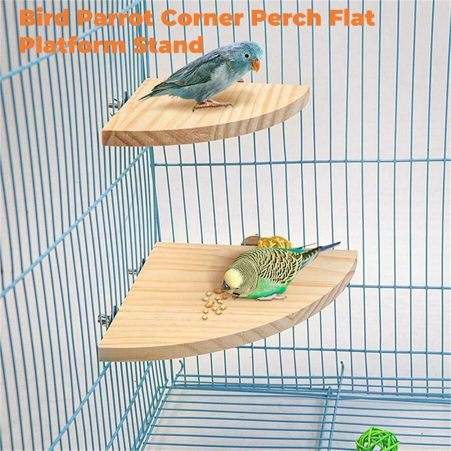 Bird Parrot Corner Perch Flat Platform Stand, Wood Perch Bird Stand ...