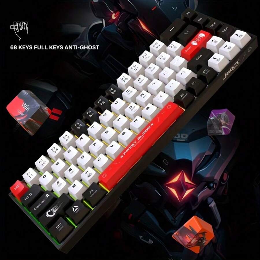 68 Keys Mini RGB Backlit Keyboard, Computer USB Backlit Two-Color Key ...