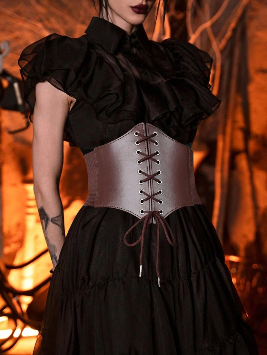 1PC Women's Leather Corsets Lace-Up Sexy Body Shaper Gothic Clothing ...