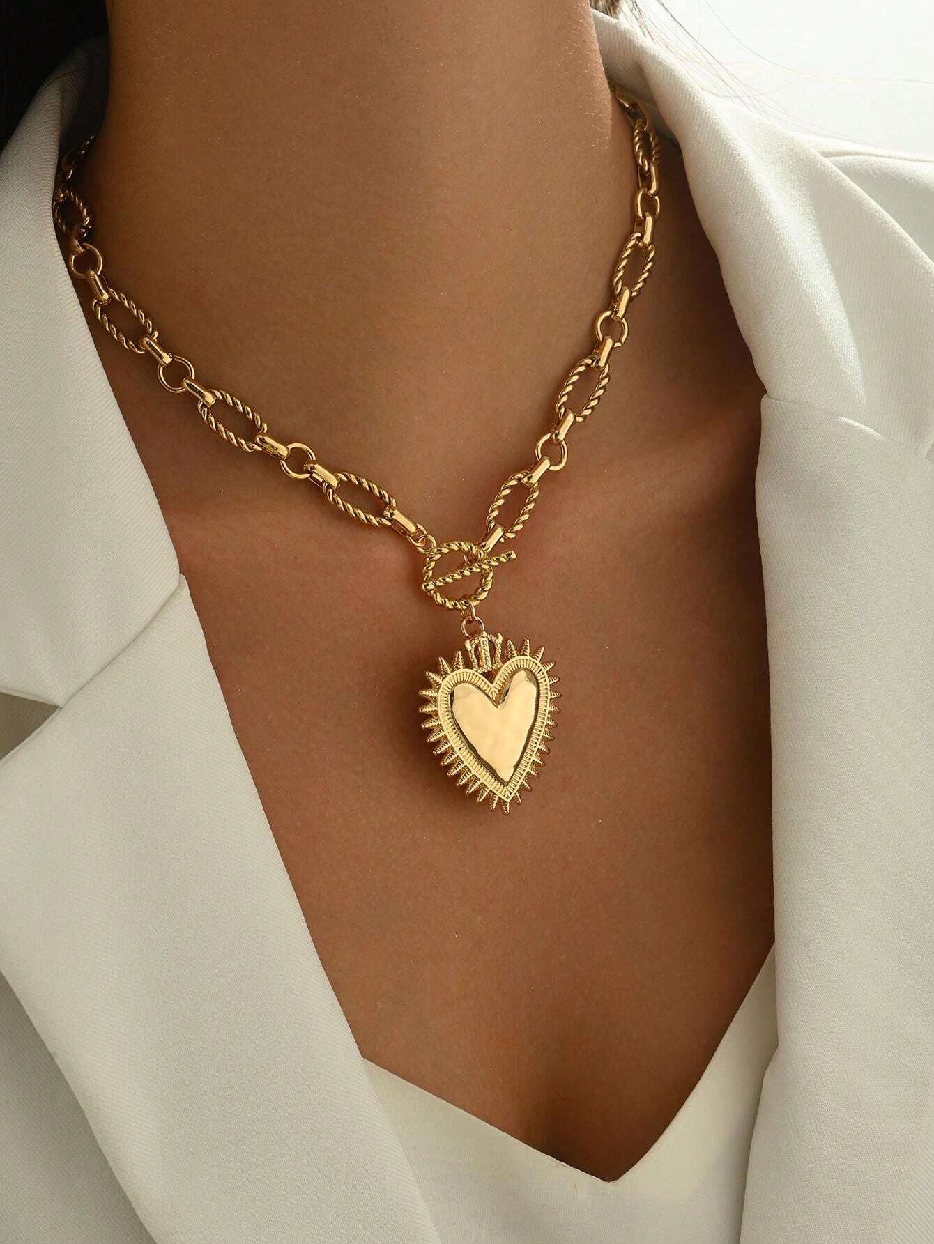 1pc Minimalism Simple Chunky Heart Decor Hammering Pattern Creative ...