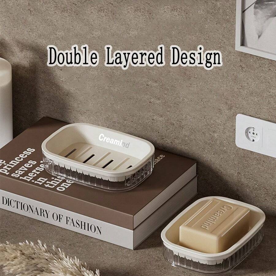 Bathroom Dual-Layer Non-Accumulating Water Soap Dish, Hole-Free Plastic ...
