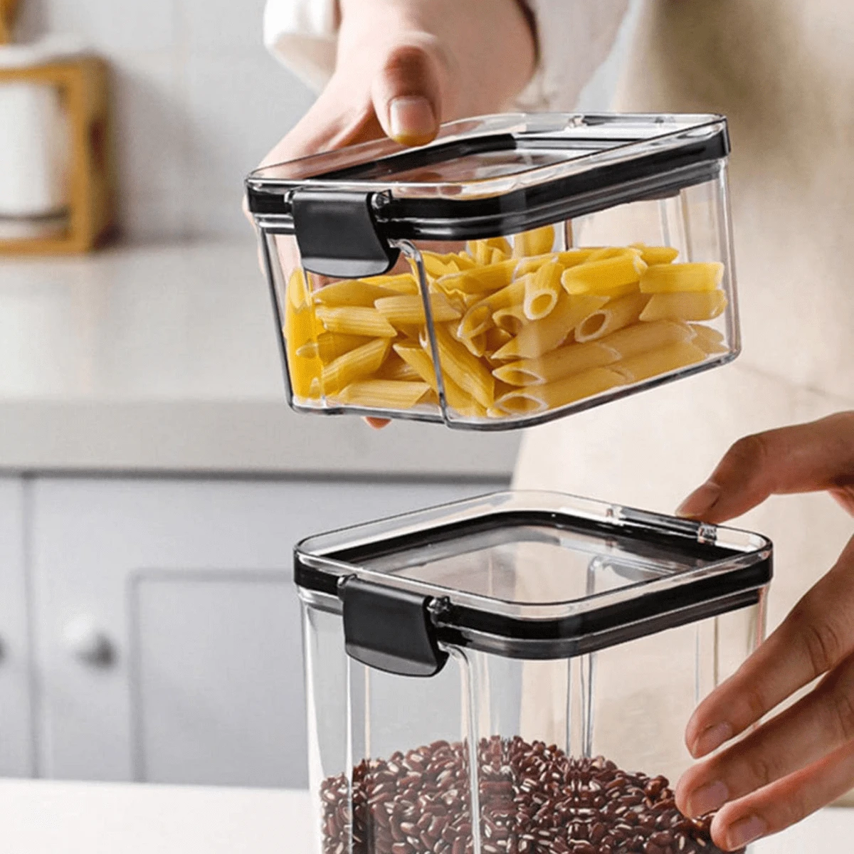 Set Of 5 Clear Acrylic Stackable Airtight Jars For Food Groceries ...