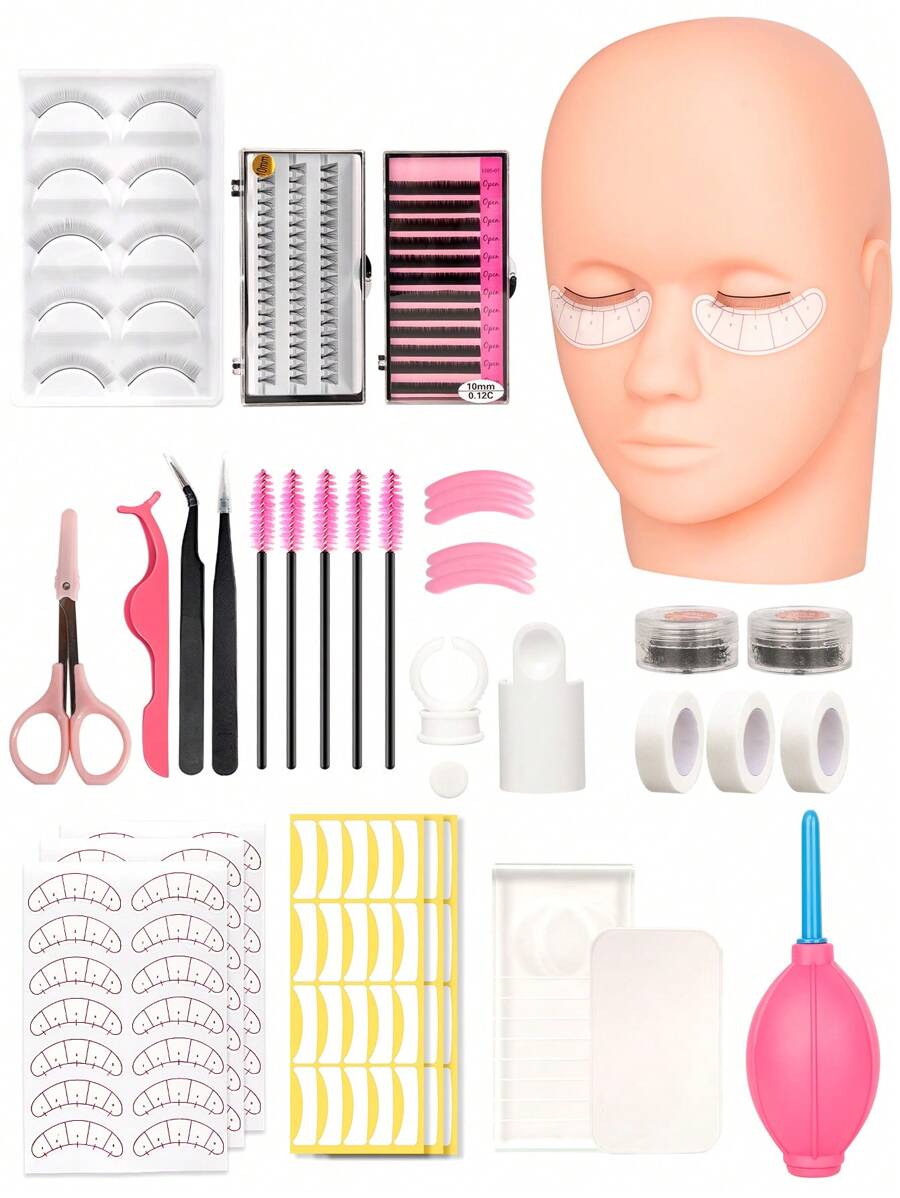 34Pcs Mannequin Training Head False Eyelashes Extension Practice Set ...