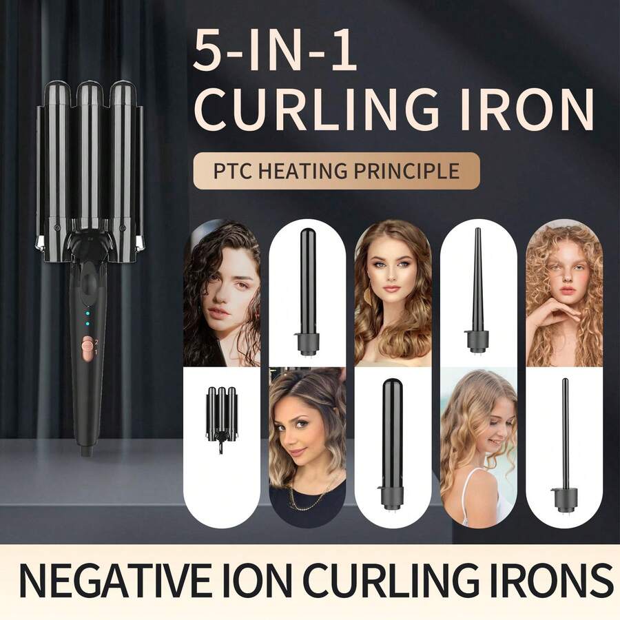 5 In 1 Curling Iron 3 Barrel Hair Crimper Iron Curling Wand Hair With ...