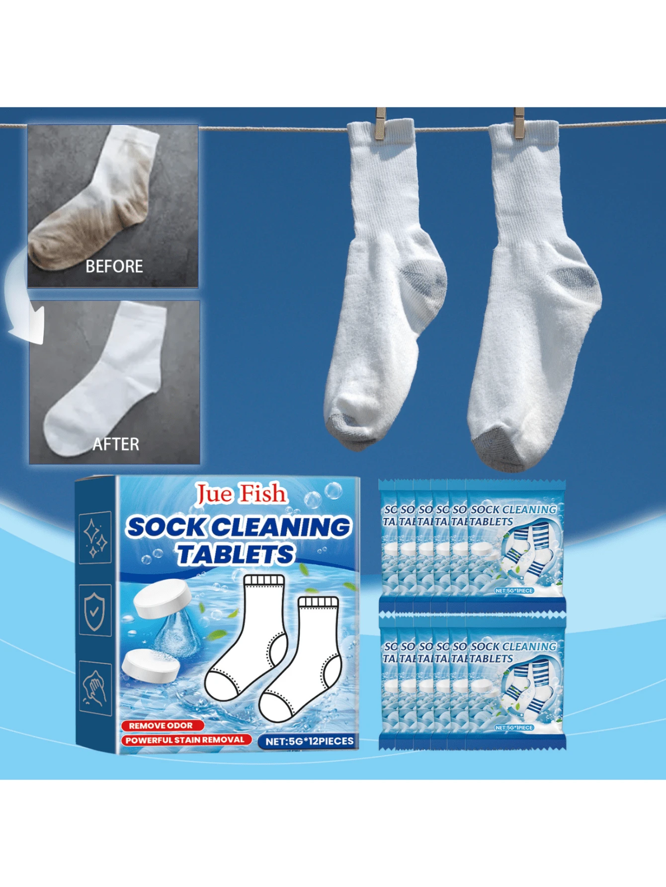 Sock Cleaning Effervescent Tablets - For Cotton, Plush, Silk Socks ...