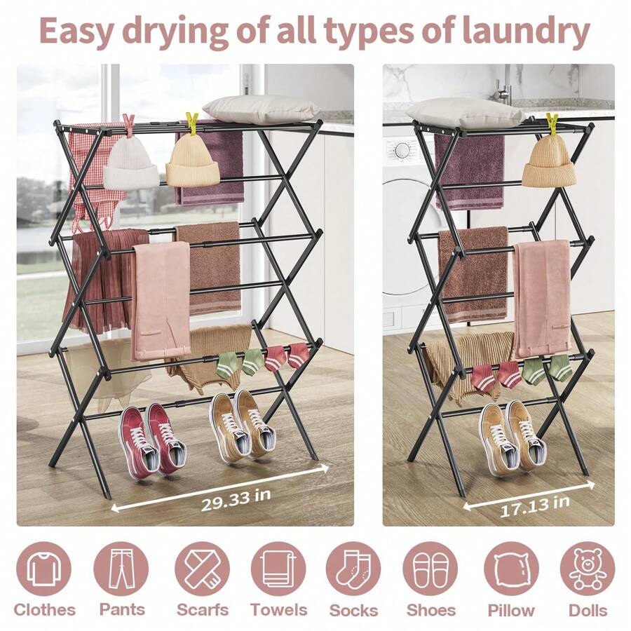 TOOLF TOOLF Clothes Drying Rack, 3-Tier Laundry Drying Rack For Clothes ...