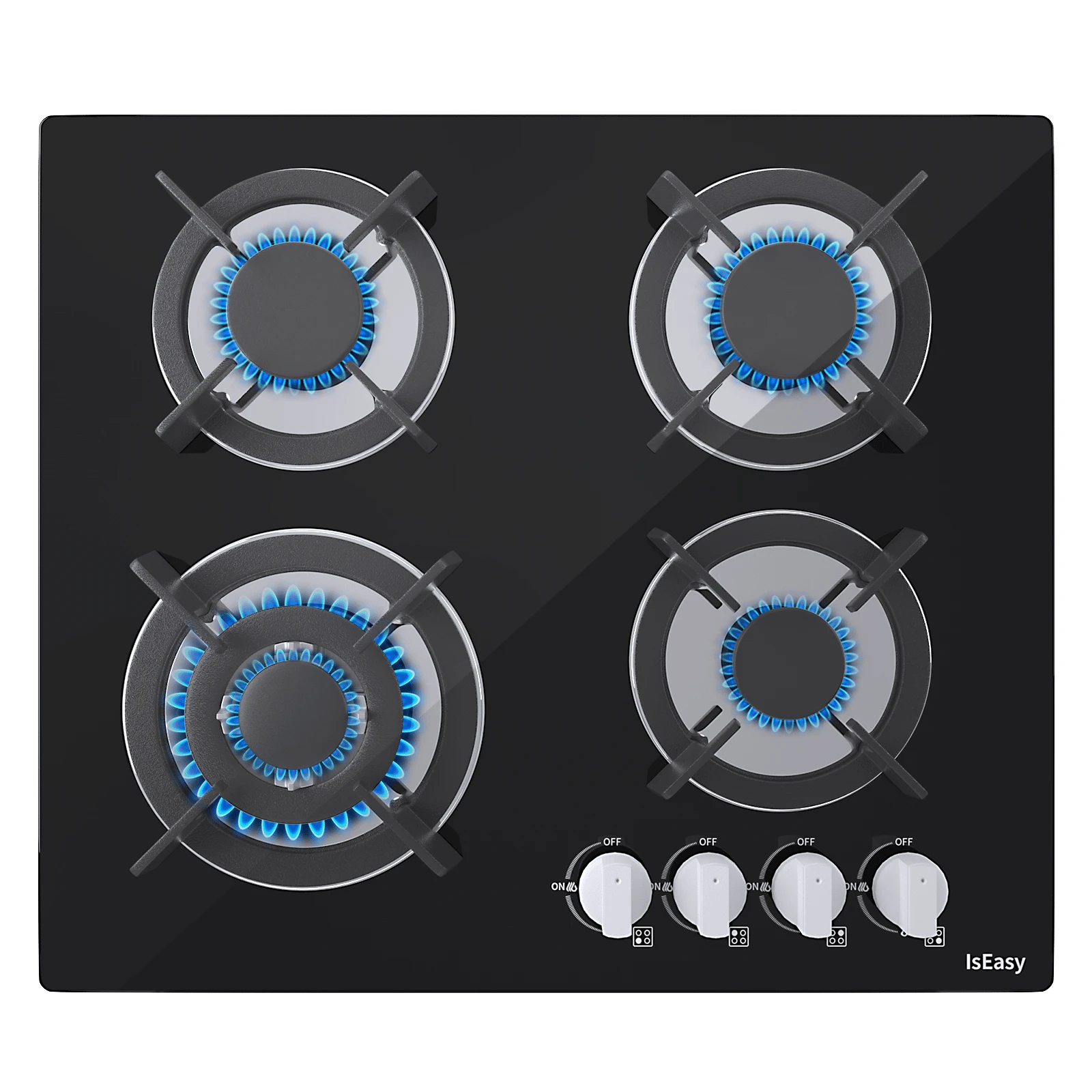 IsEasy WEHIMO 60CM Gas Hob Glass Built-In Hob Gas Cooker 4 Burners ...