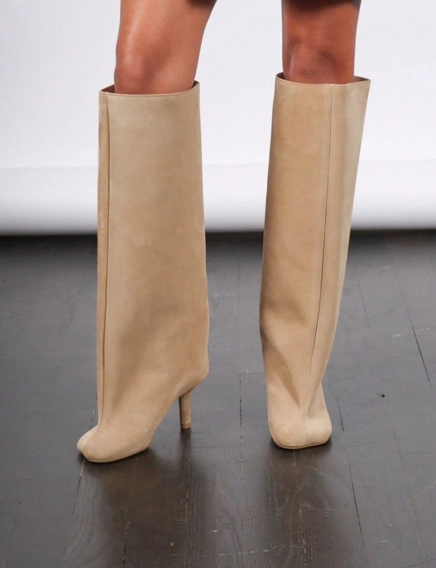 Knee High Boots Women Square Toe Stiletto Heel Tall Boots Wide Calf ...