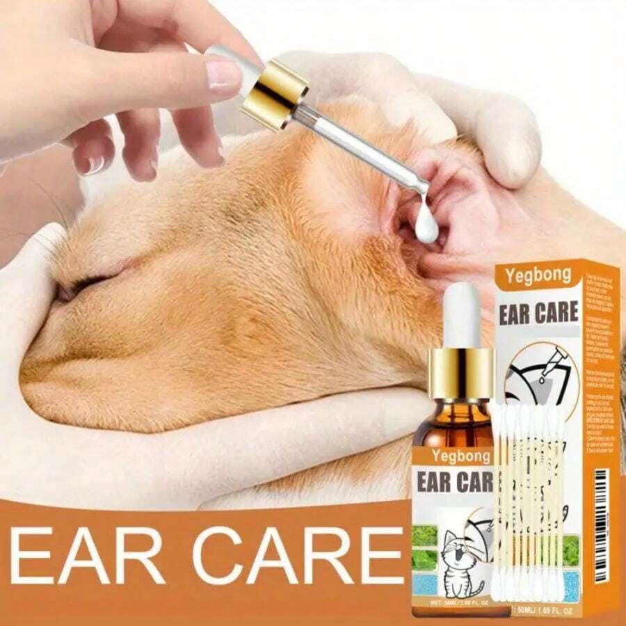 2 Packs Dog Ear Care Solution - 50ml Ear Cleaning Drops With 10 Cotton ...